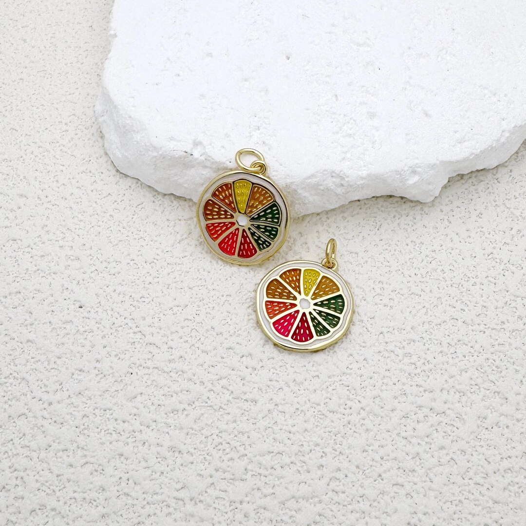 Orange Charm 16K Gold Filled Citrus Slice Charms - Enamel Orange Lemon ...