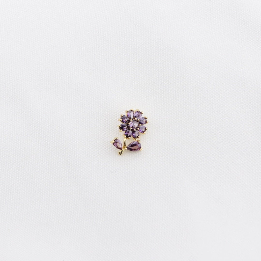 Dainty 14K Gold Filled Flower Pendant, Red Blue Purple CZ Flowers ...