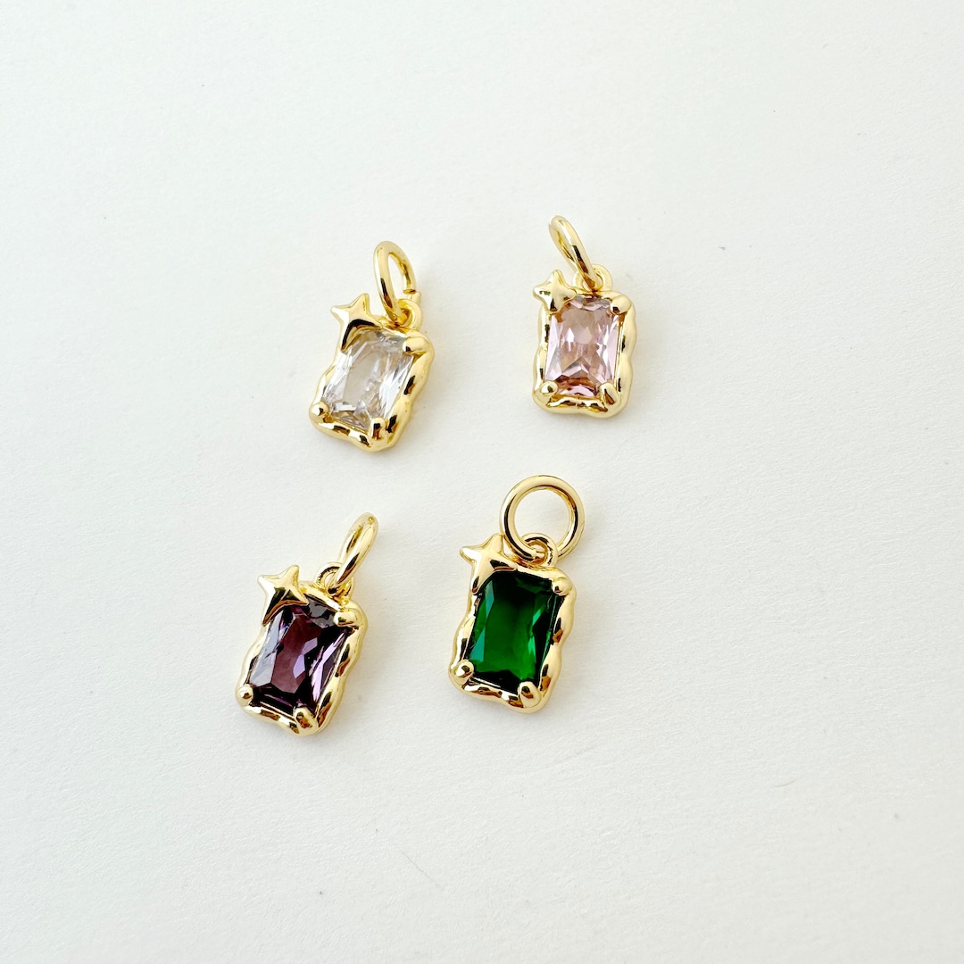 16K Gold Filled Rectangle Multifaceted Cubic Zirconia Stone ...