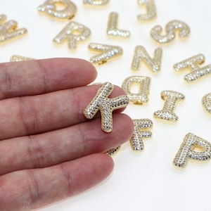 14K Gold Chunky Pave Balloon Letter Necklace Pendant Cubic Zirconia ...