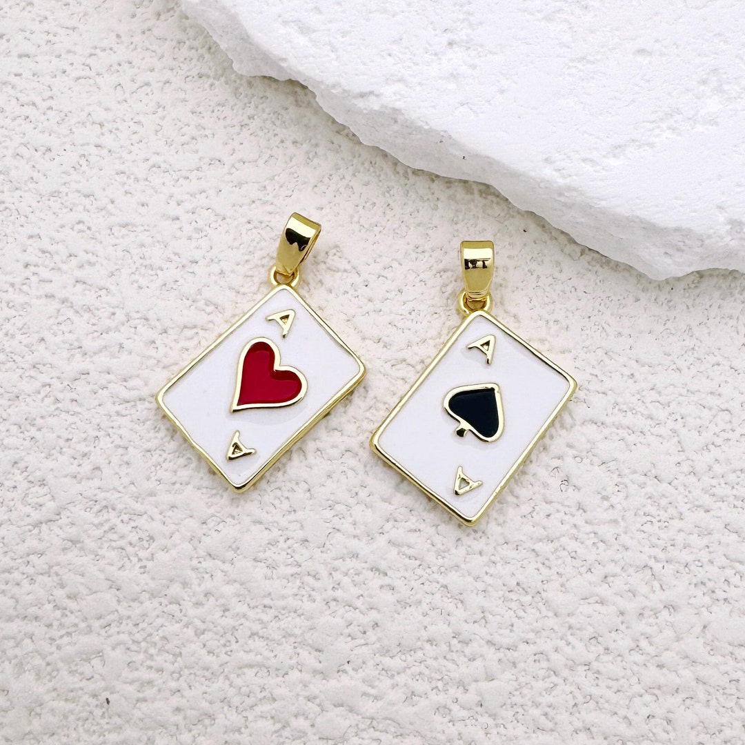 Gold Poker Charms, 14K Gold Filled Poker Pendant, Heart Ace Playing ...