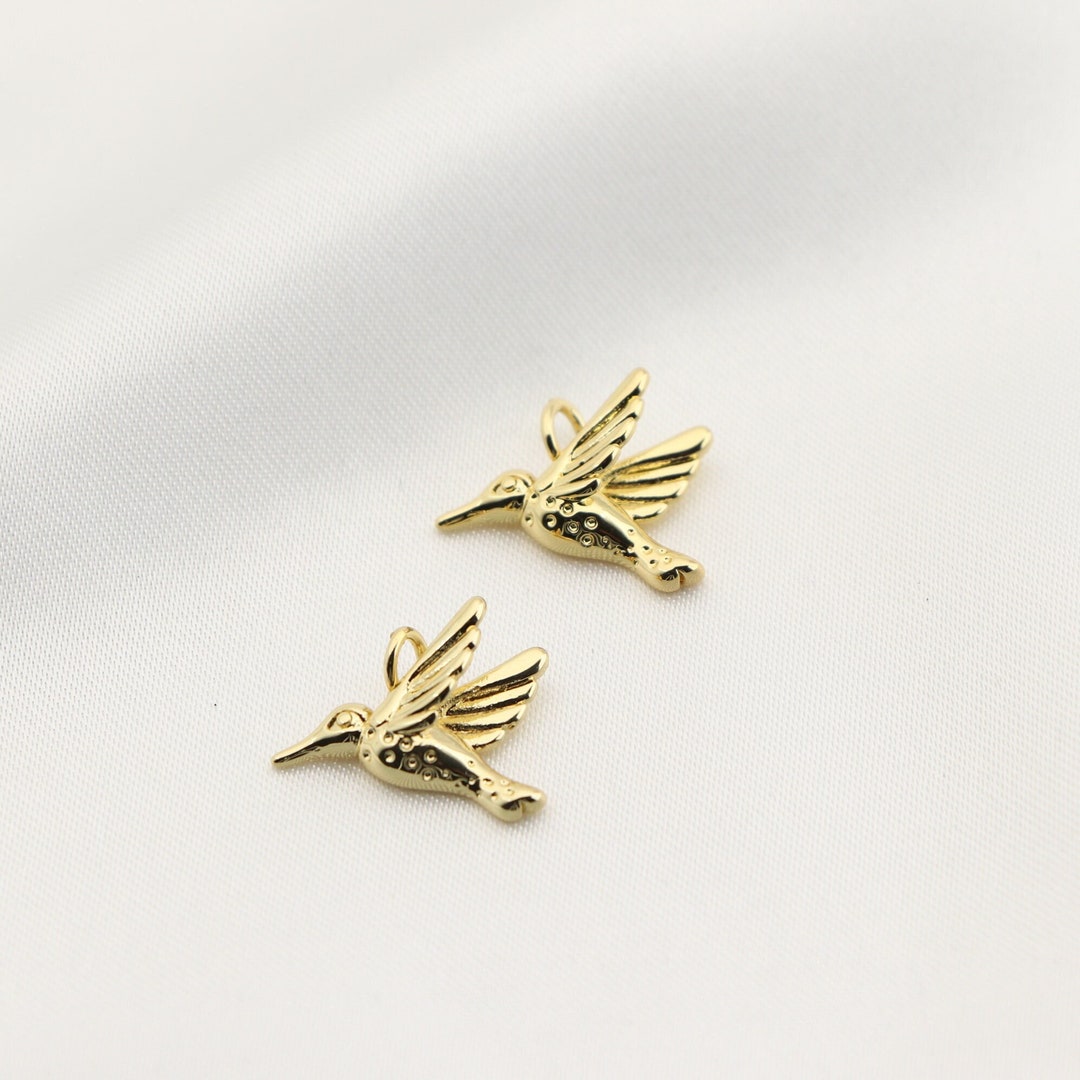 16K Gold Filled Hummingbird Charm Dainty Animal Pendant for Necklace ...