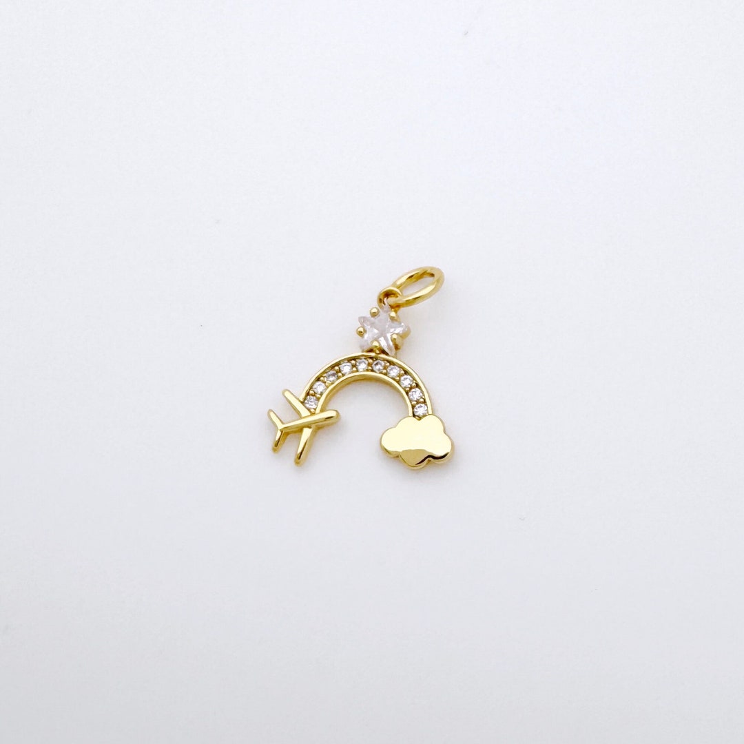 16K Gold Filled Rainbow Charm Flying Airplane Traveling Add-on Charm ...