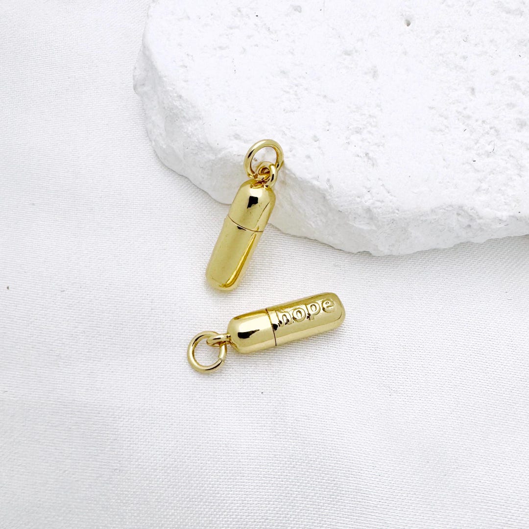Dainty 18K Gold Filled HOPE Pill Bar Charm Minimalist Word Pendant HOPE ...