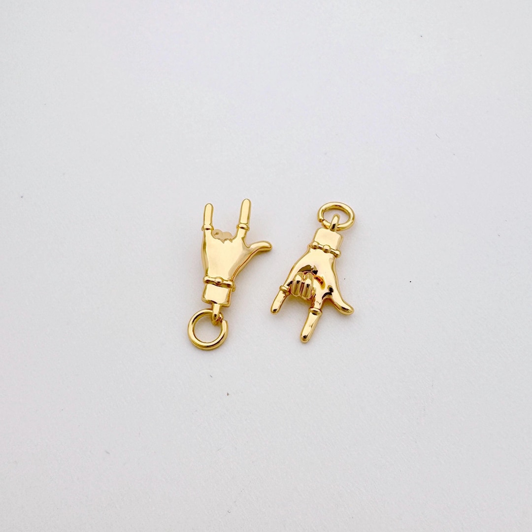 Gesture Charms 16K Gold Filled Hand Charm Mano Cornuto Good Luck Sign ...