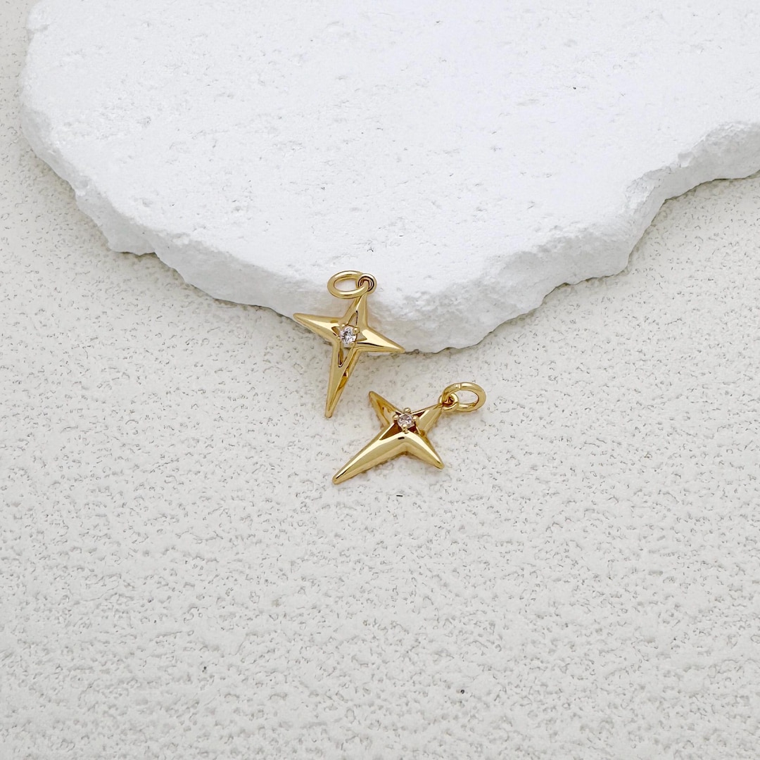 Star Charm 16K Gold Filled CZ Celestial Star Add-on Charm North Star ...
