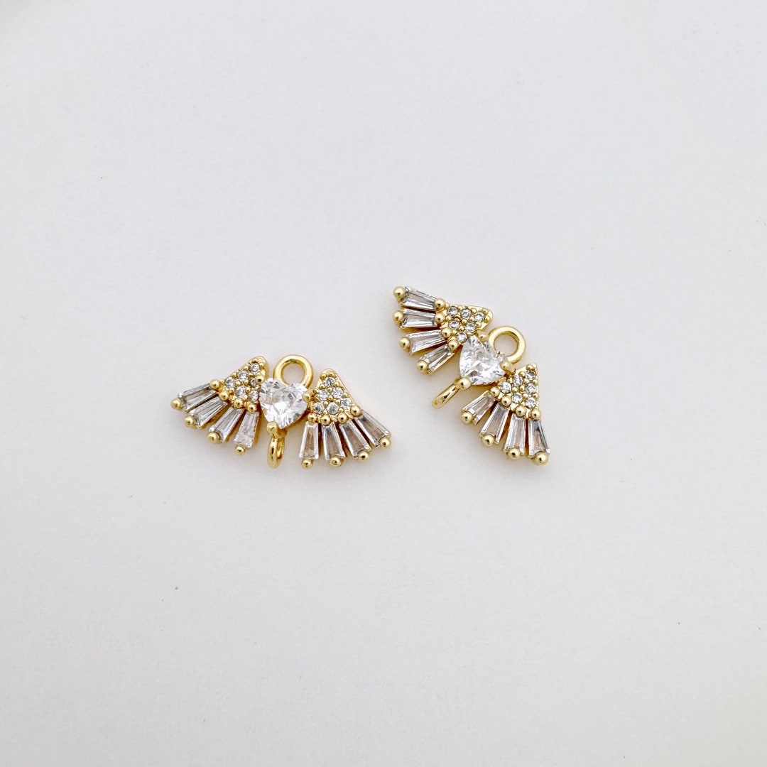 16k Gold Filled Angel Wings Connector CZ Pave Zircon Two-hole Charm DIY ...
