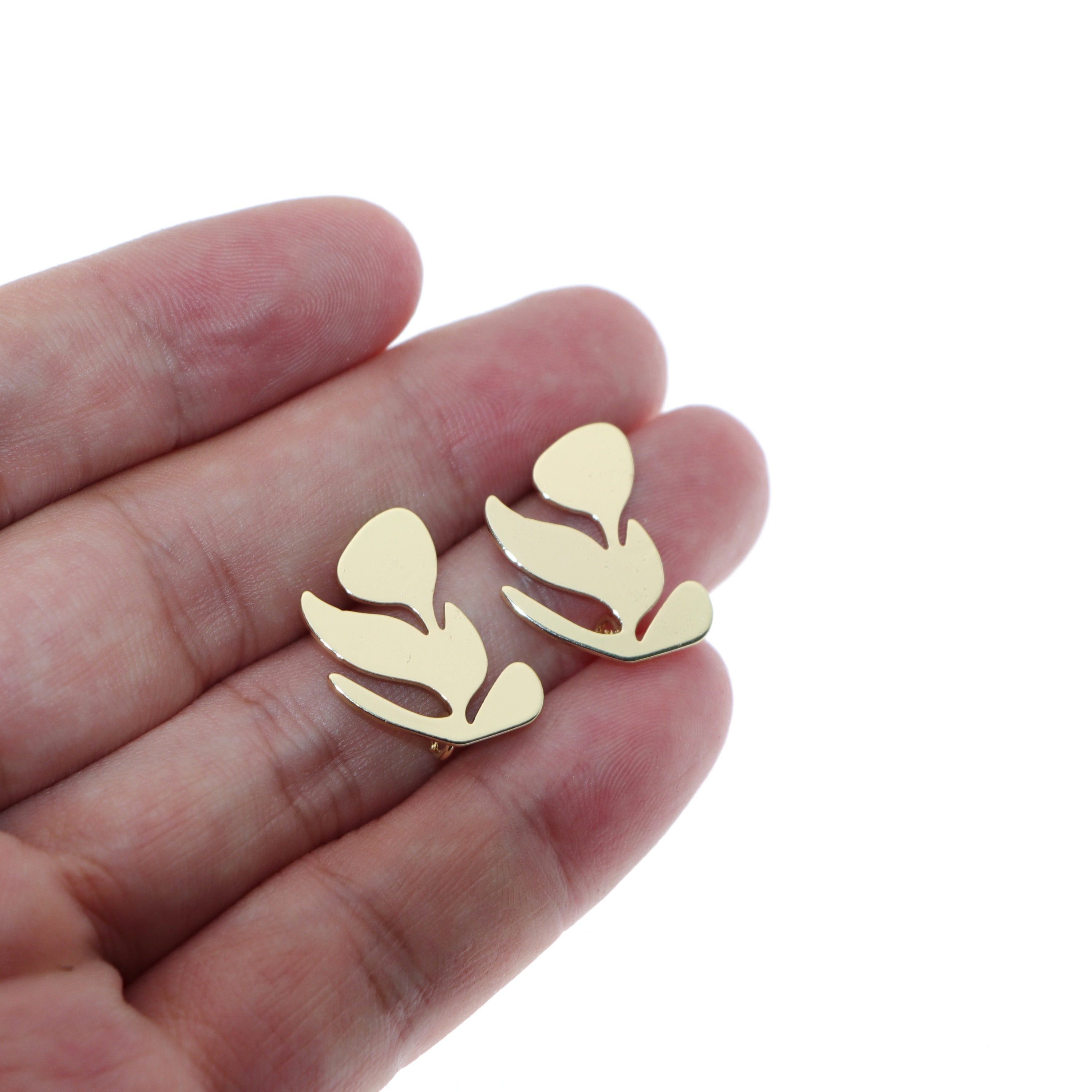 Leaves earrings posts Brass Earing Post Gold Earring Stud | Etsy