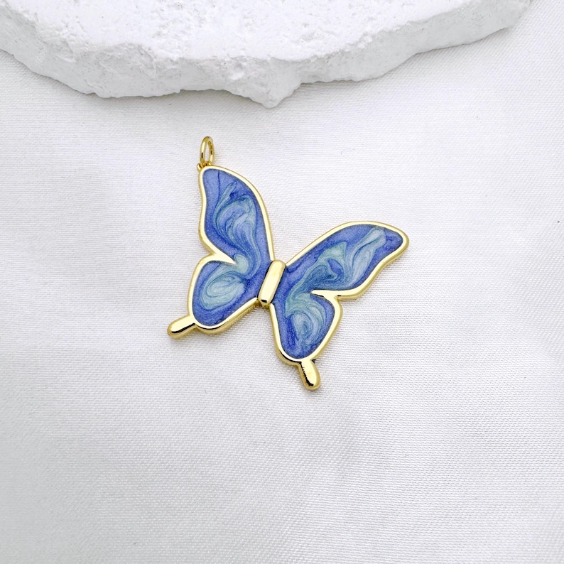Pink Blue Enamel Butterfly Charm Butterfly Pendant 16K Gold Filled DIY ...