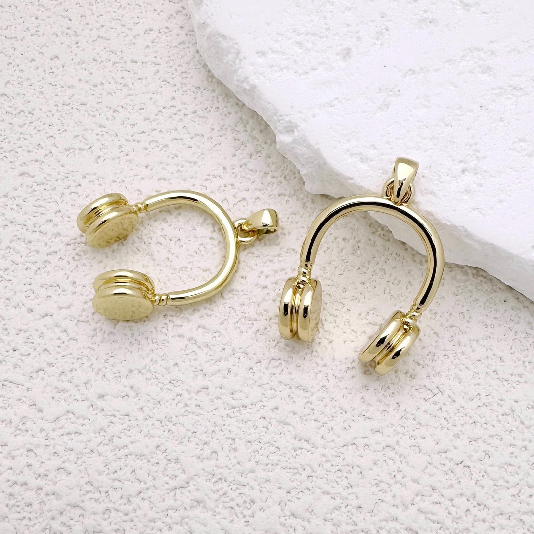 Music Headphones Pendant, 14K Gold Filled Minimalist Earphone Charm ...