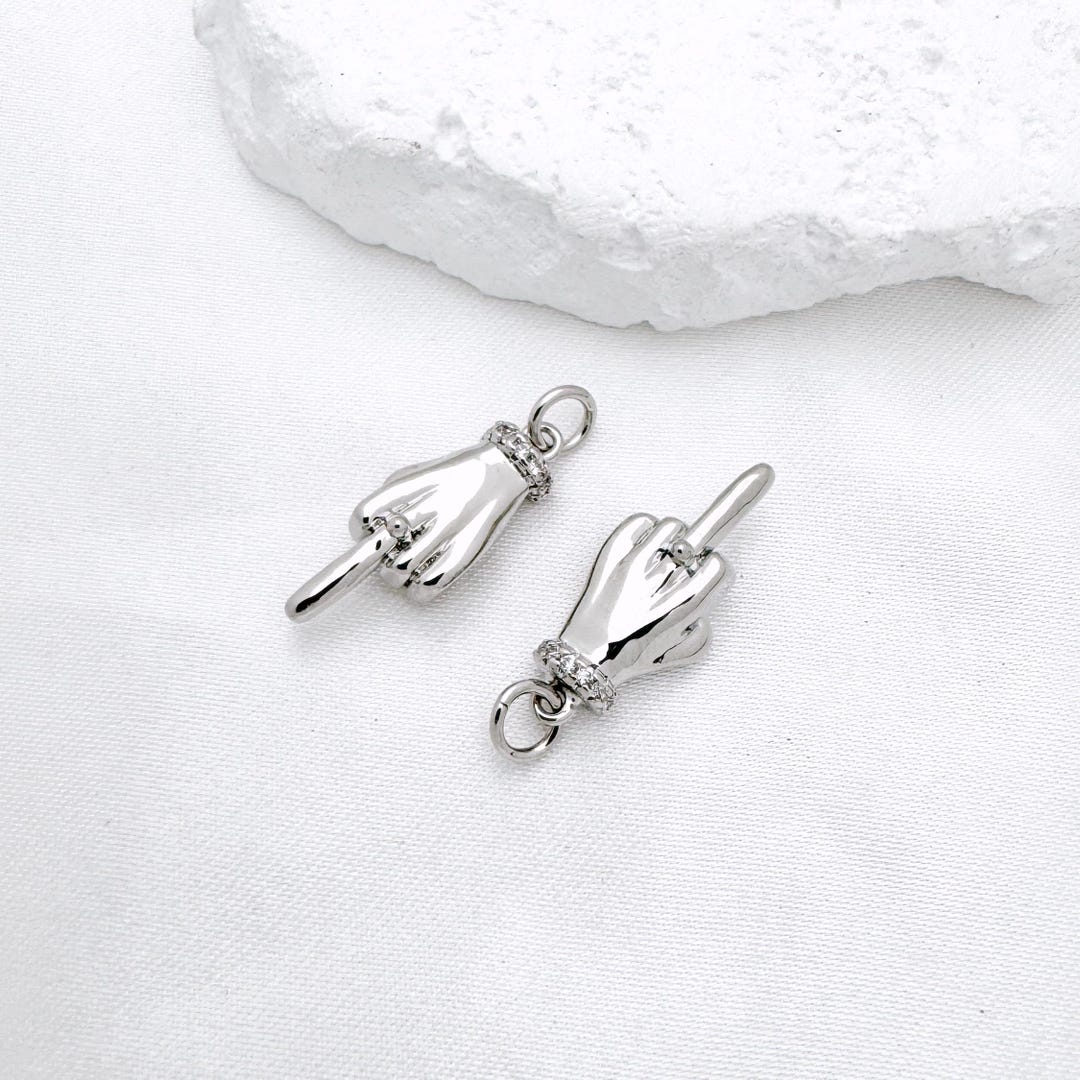 Silver Middle Finger Pendant Despise Gesture Charm CZ Hand Pendant DIY ...