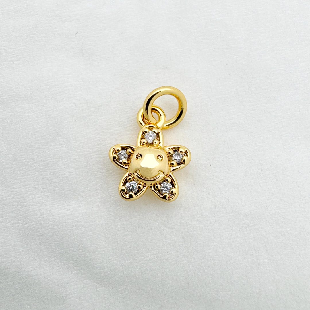 Tiny Smiley Face Flower Charm 14K Gold Filled Micro Pave CZ Floral ...