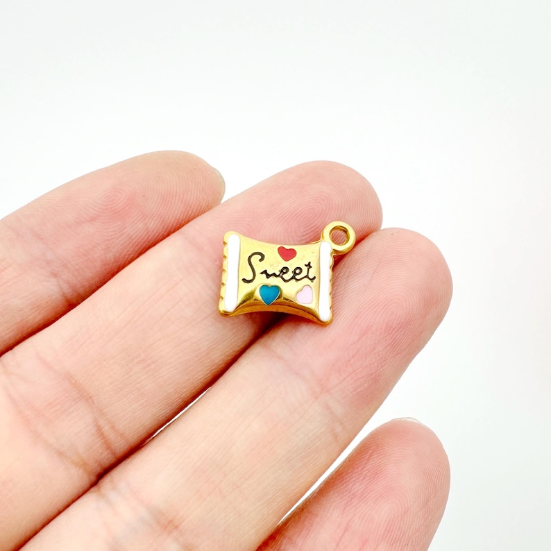Candy Sweet Charms 18K Gold Filled Heart Candy Sweet Script Enamel ...