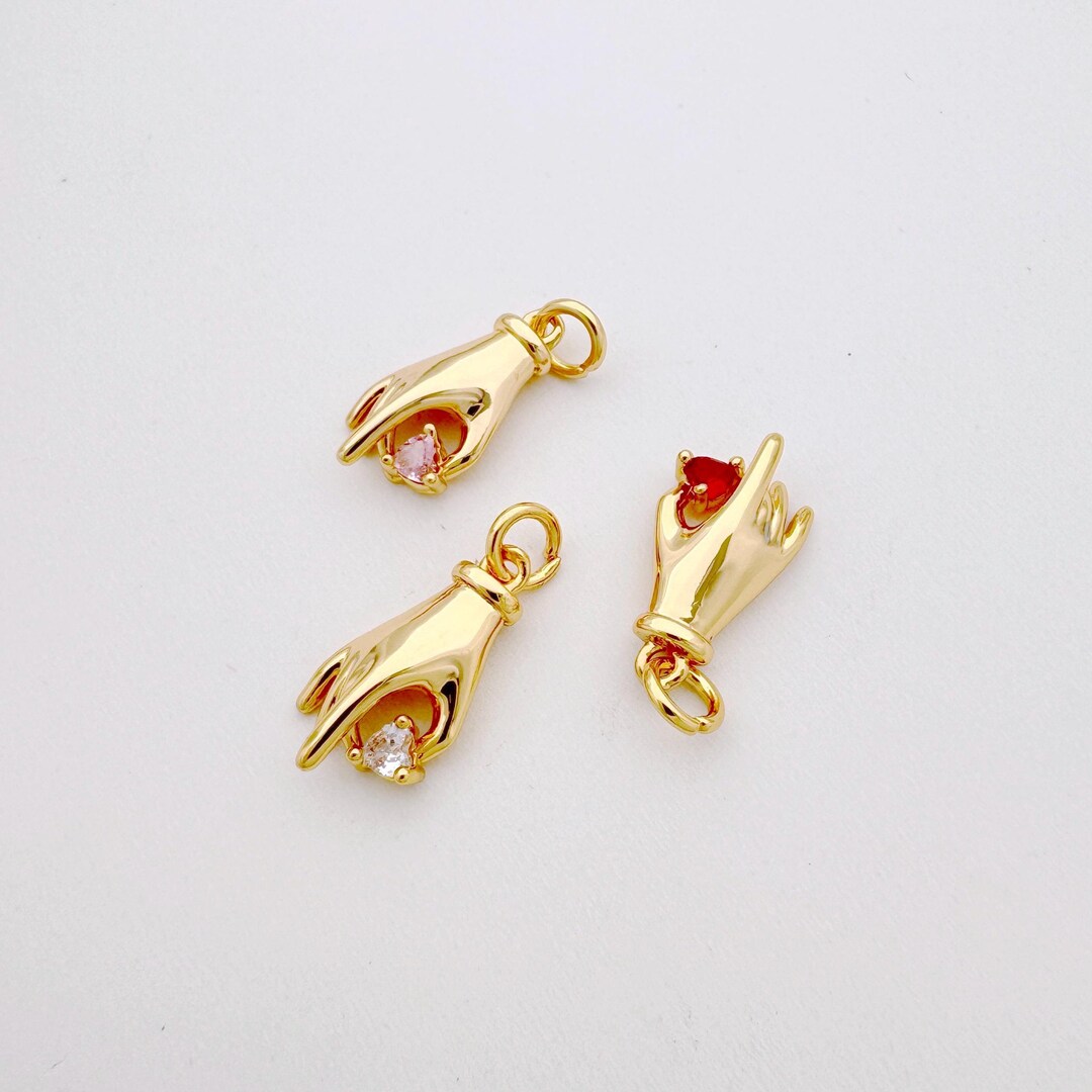 Gesture Charms 16K Gold Filled Hand With Heart Charm Mini Hand Charm ...