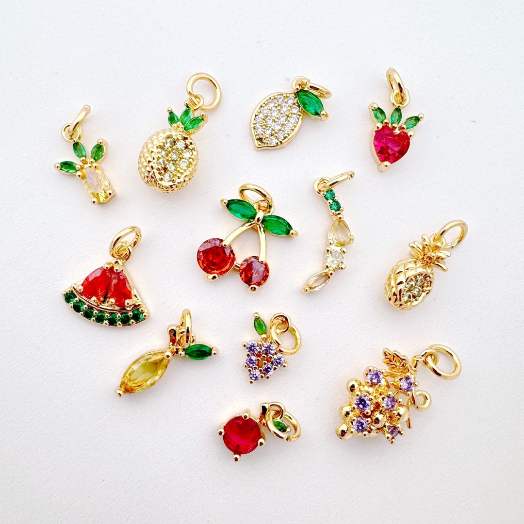 Fruit Charm Cubic Tropical Fruit Charms 16k Gold Filled CZ Fruit ...