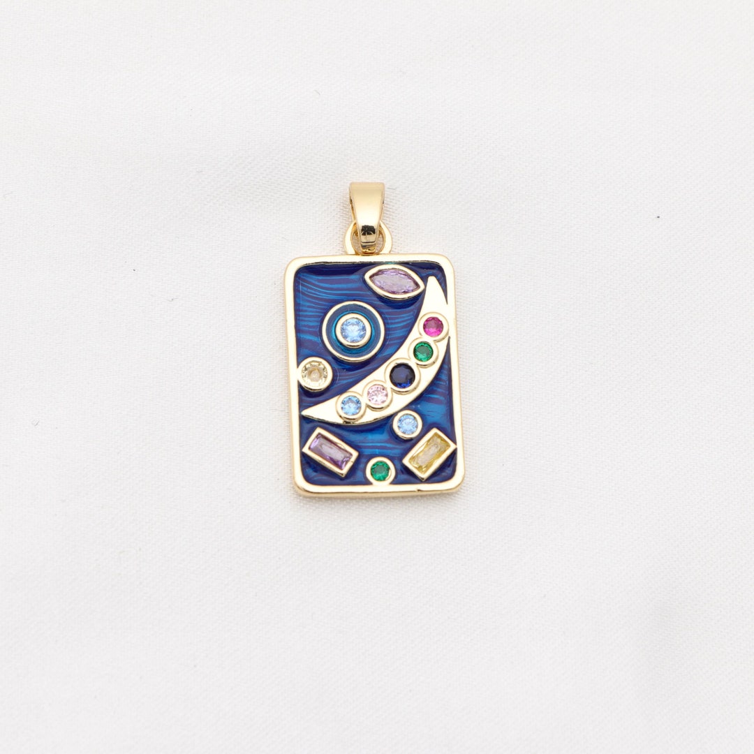 Multicolor Tarot Card Charms 16K Gold Plated Green Blue Red CZ Micro ...