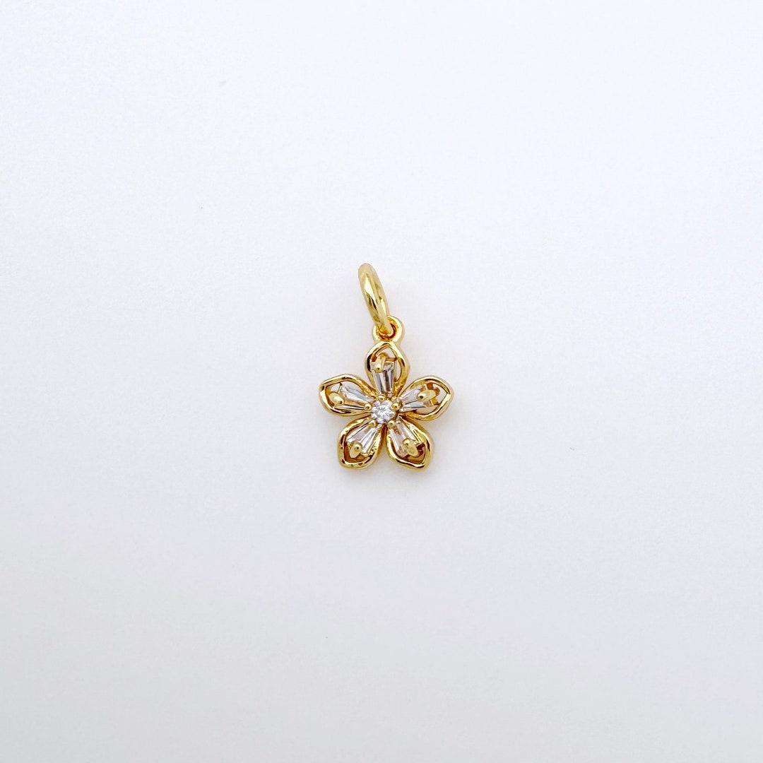14K Gold Filled Flowers Charms Dainty CZ Gold Flower Pendant Tiny ...