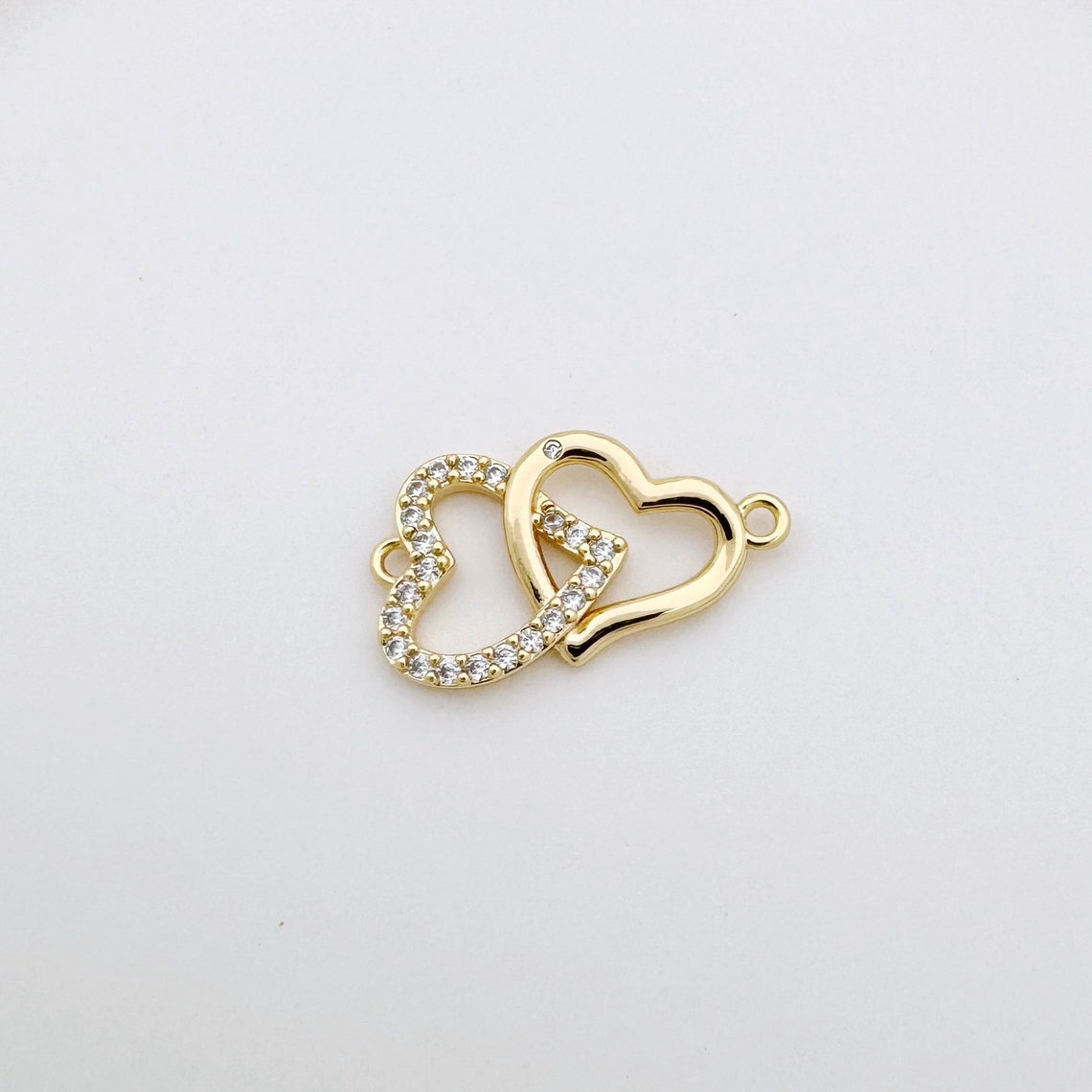 16K Gold Filled Love Heart Connector Bracelet Charm CZ Heart, Cubic ...