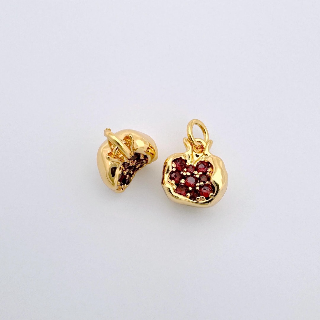 Pomegranate Charm 16K Gold Filled Fruit Charms Red Mini Micro Pave ...