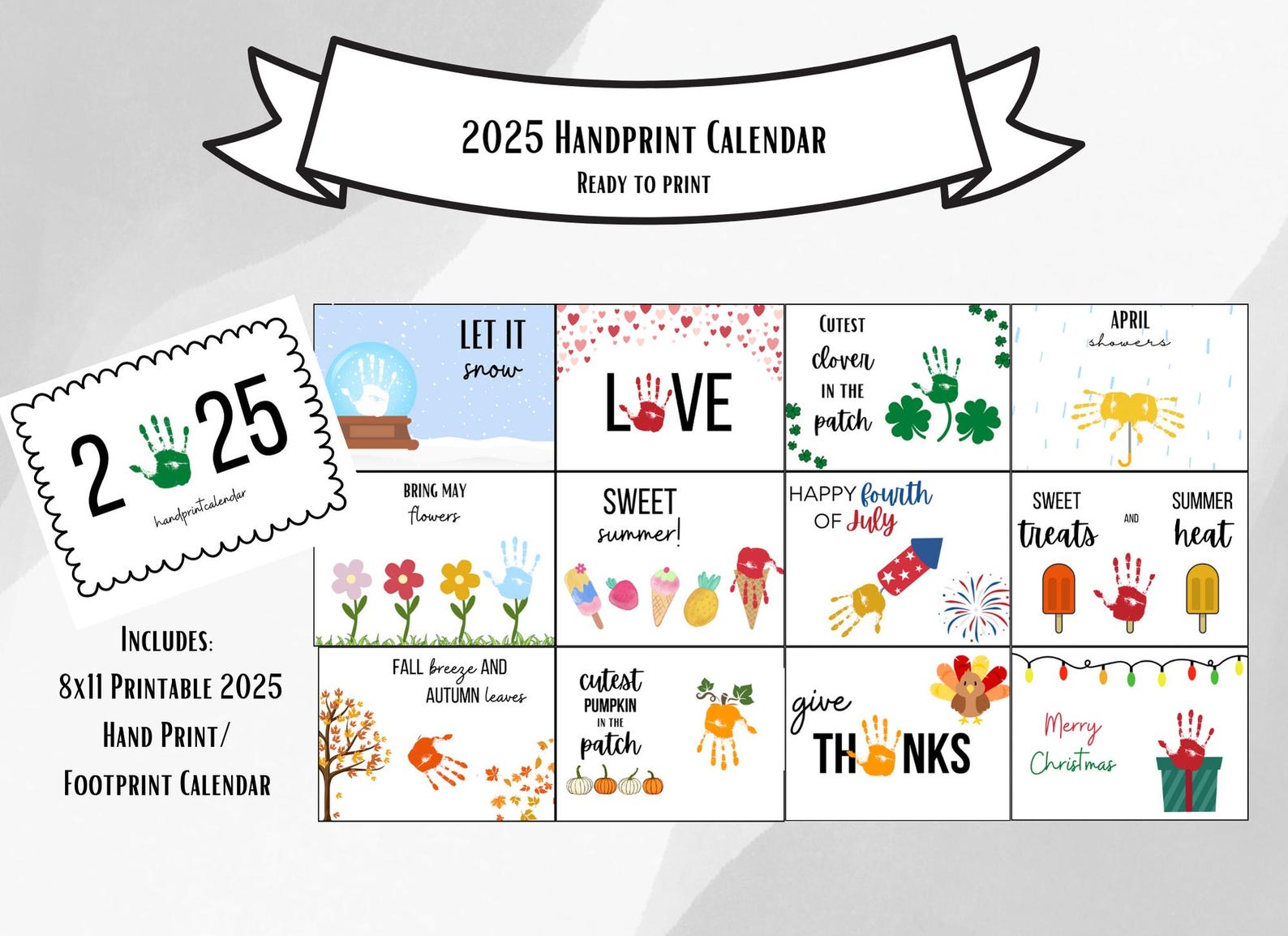 2025 Baby, Child Handprint or Footprint Calendar Template PDF, Ready to ...