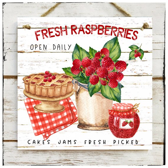Wall Hanging Square Sign/picture Fresh Raspberries Farm & - Etsy