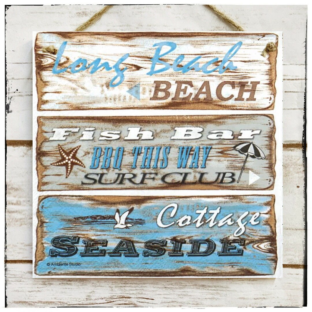 Wall Hanging Plaque/picture Rustic Style Seaside Sign Beach Fish Bar ...