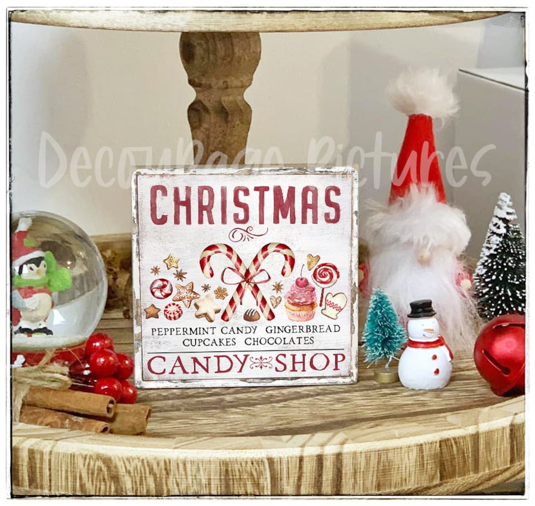 Candy Cane Shop Wooden Square Plaque/sign Christmas Farmhouse Home ...