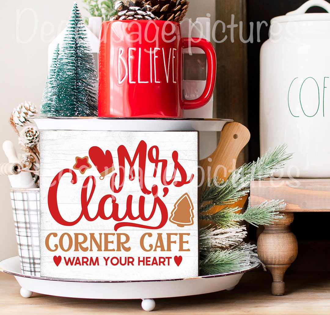 Wooden Square Plaque/sign mrs Claus Corner Cafe Christmas Farmhouse ...