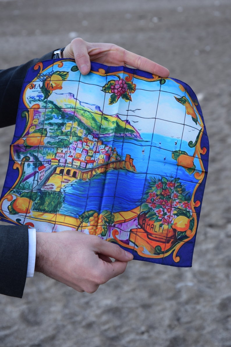 Hand-rolled Pure Silk Pocket Square for Jacket Amalfi Coast Elegance - Etsy
