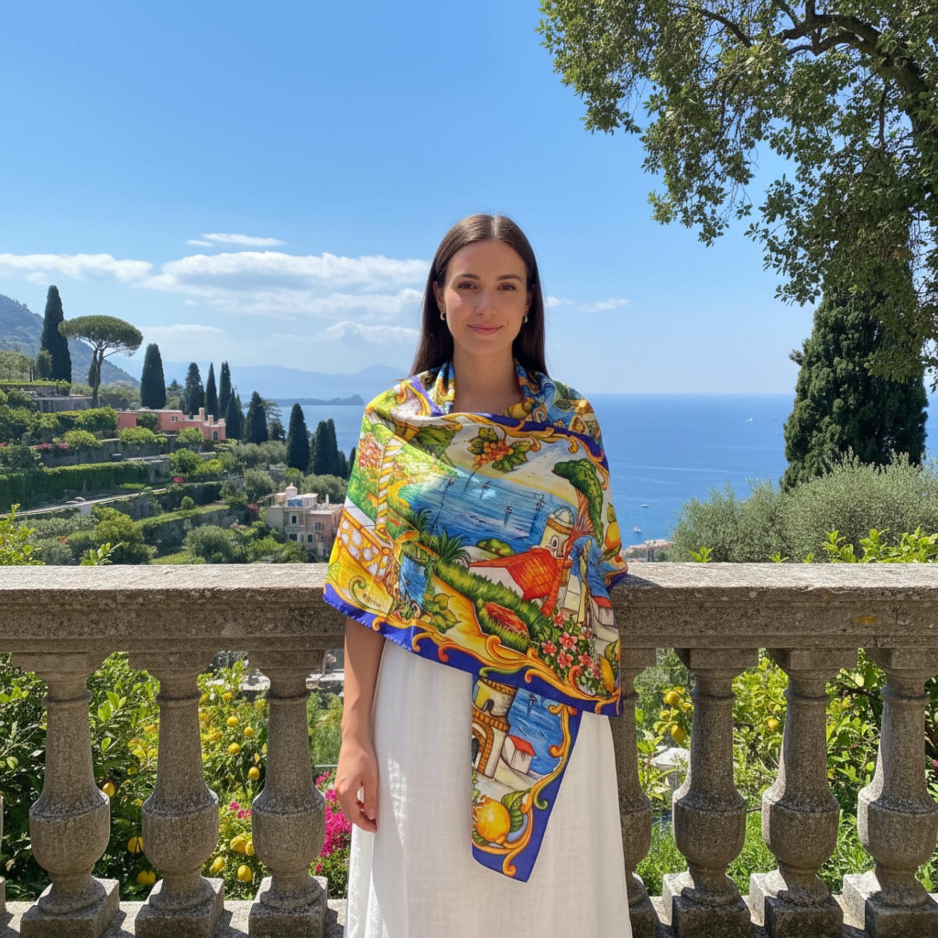 Ravello Silk Scarf, Hand-illustrated Amalfi Coast Design, Luxury ...