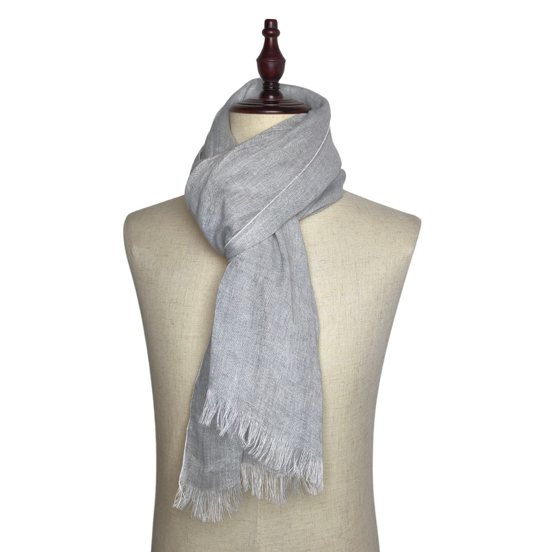 NATURAL GRAY Linen Scarf, Washed Natural Linen Scarf, Pure Linen ...