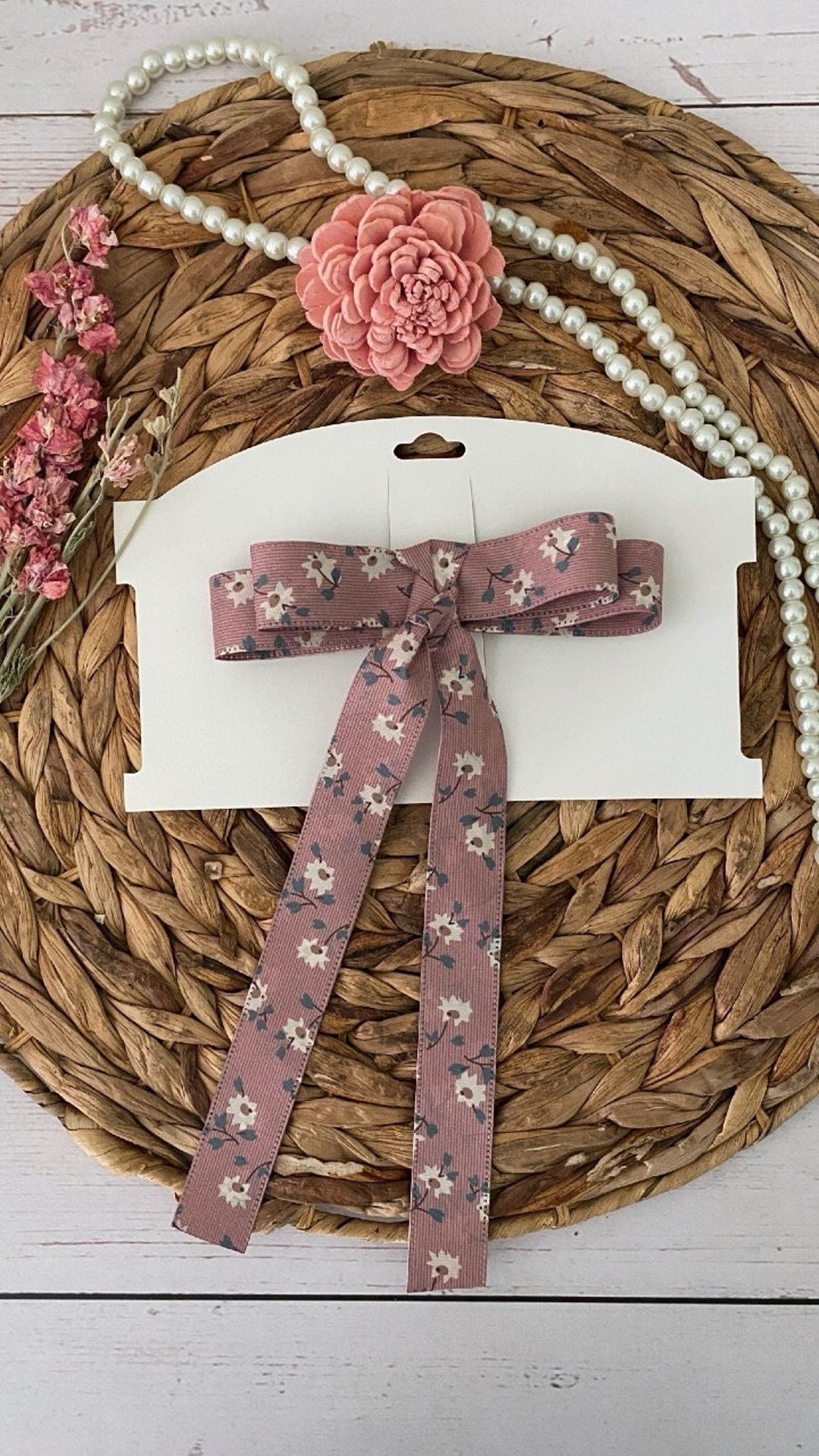 Dusty Dark Rose, Dusty Mauve Floral Ribbon Hair Bow Clip, Hair Bow ...