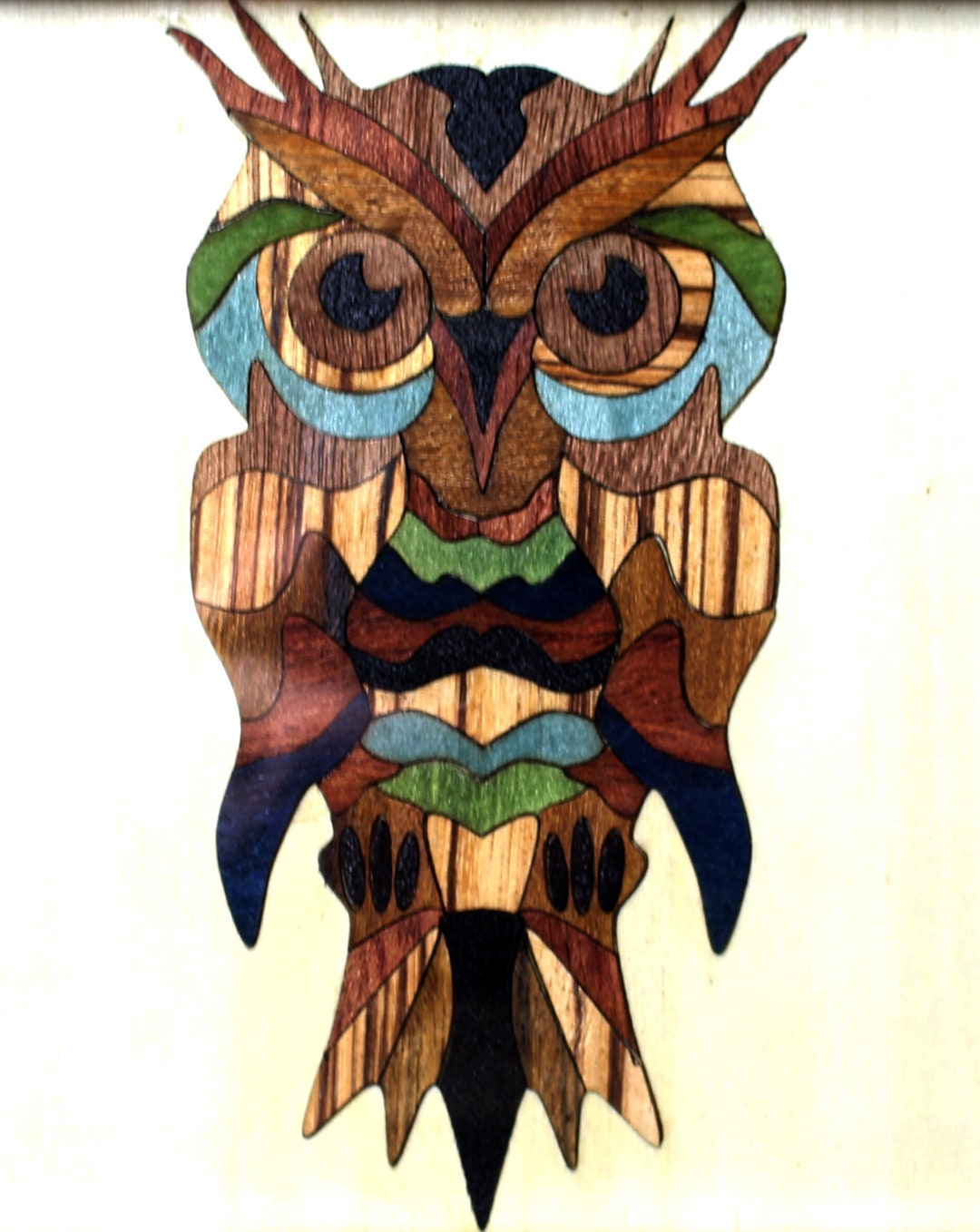 Unique Framed Marquetry Owl Design. Laser Cut Inlaid Exotic Wood ...