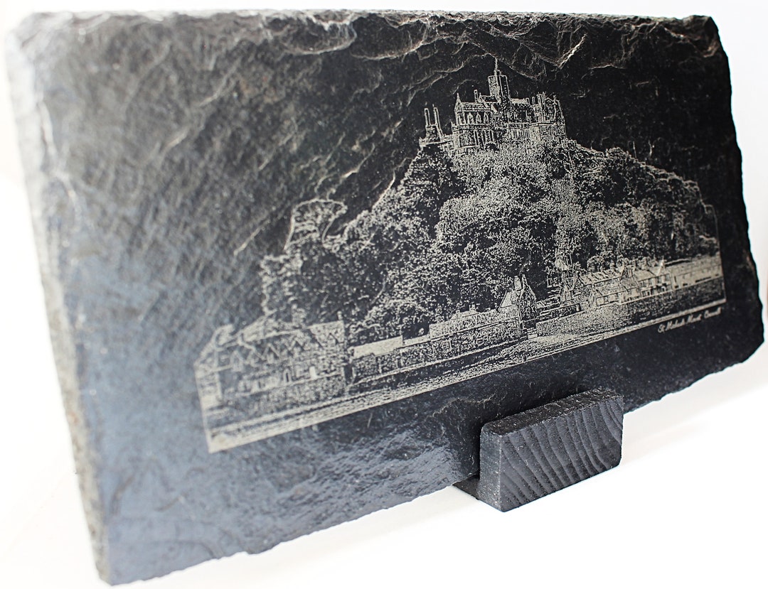 St Michaels Mount, Slate Etching, Cornwall Landmark, Cornish Places and ...
