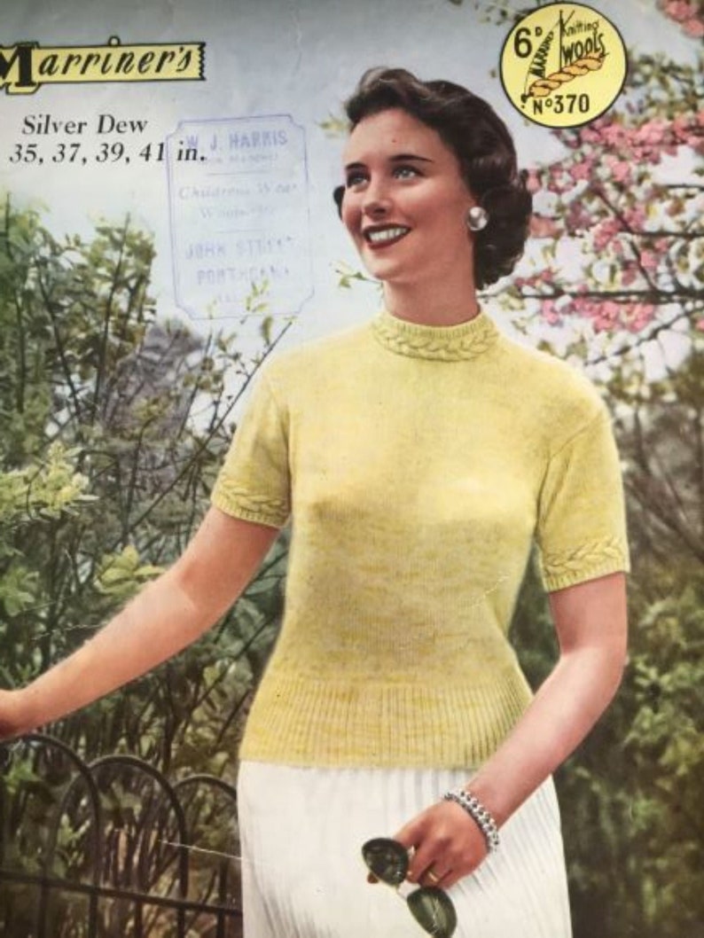 Marriner 370, Vintage Knitting Pattern, Lady's Round Neck Short Sleeve ...