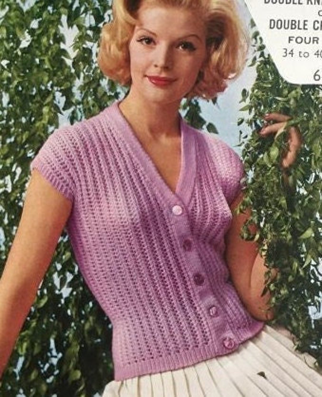 Sirdar 1827, Vintage Knitting Pattern, Ladies V Neck Short Sleeve ...