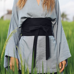 Wide Obi Japanese Style Belt, Linen Belt Sash, Black Fabric Belt - Etsy