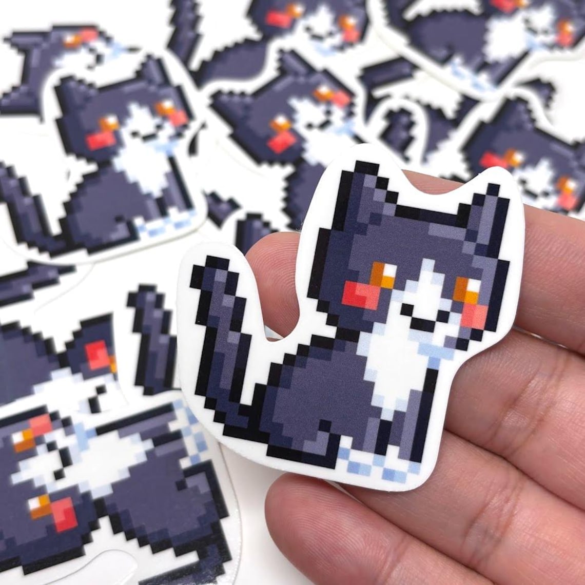 Pixel Tuxedo Cat Sticker, Kawaii Cat Sticker, Cute Tuxedo Kitty Sticker ...