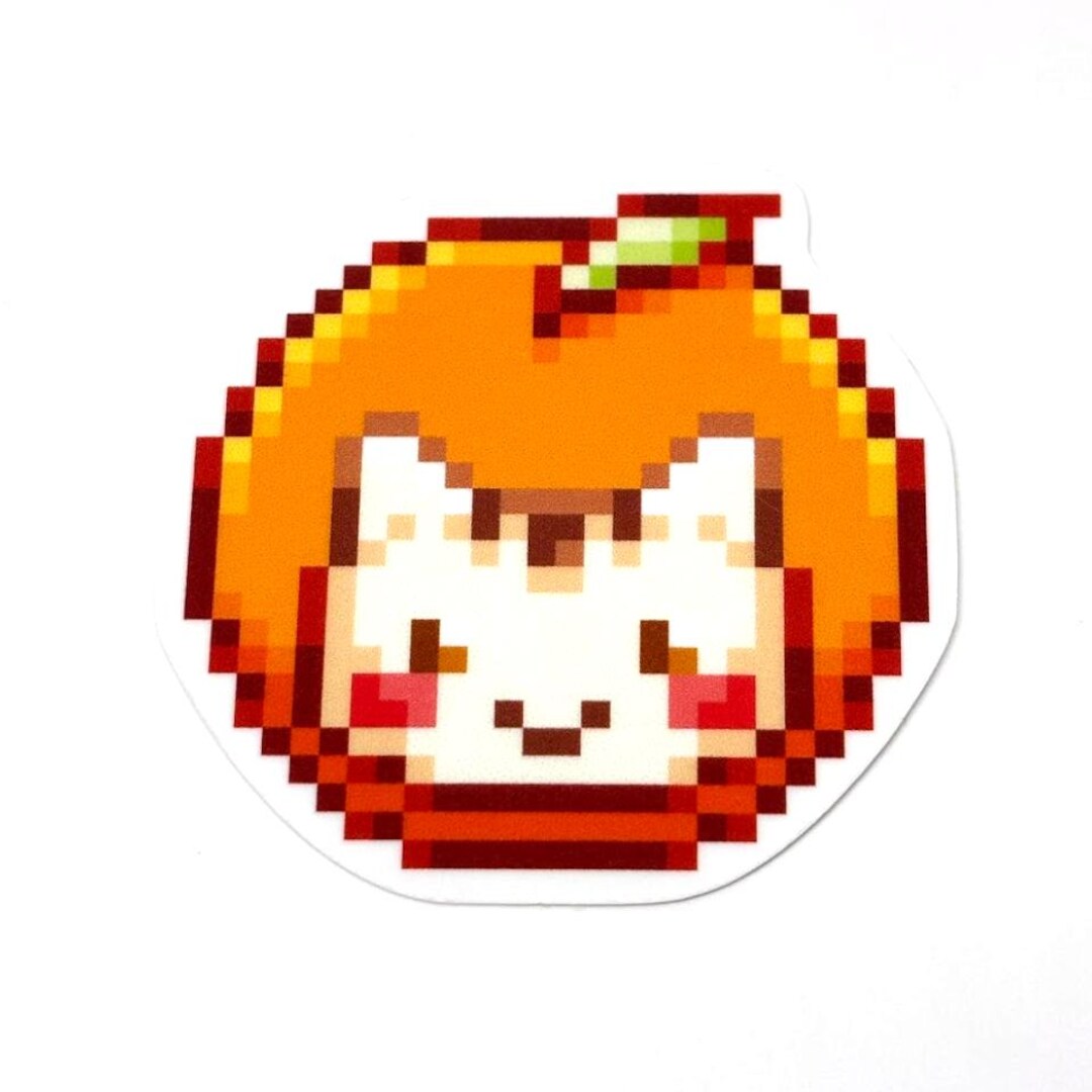 Pixel Orange Cat Sticker, Kawaii Cat Sticker, Cute Fruit Kitty Sticker ...