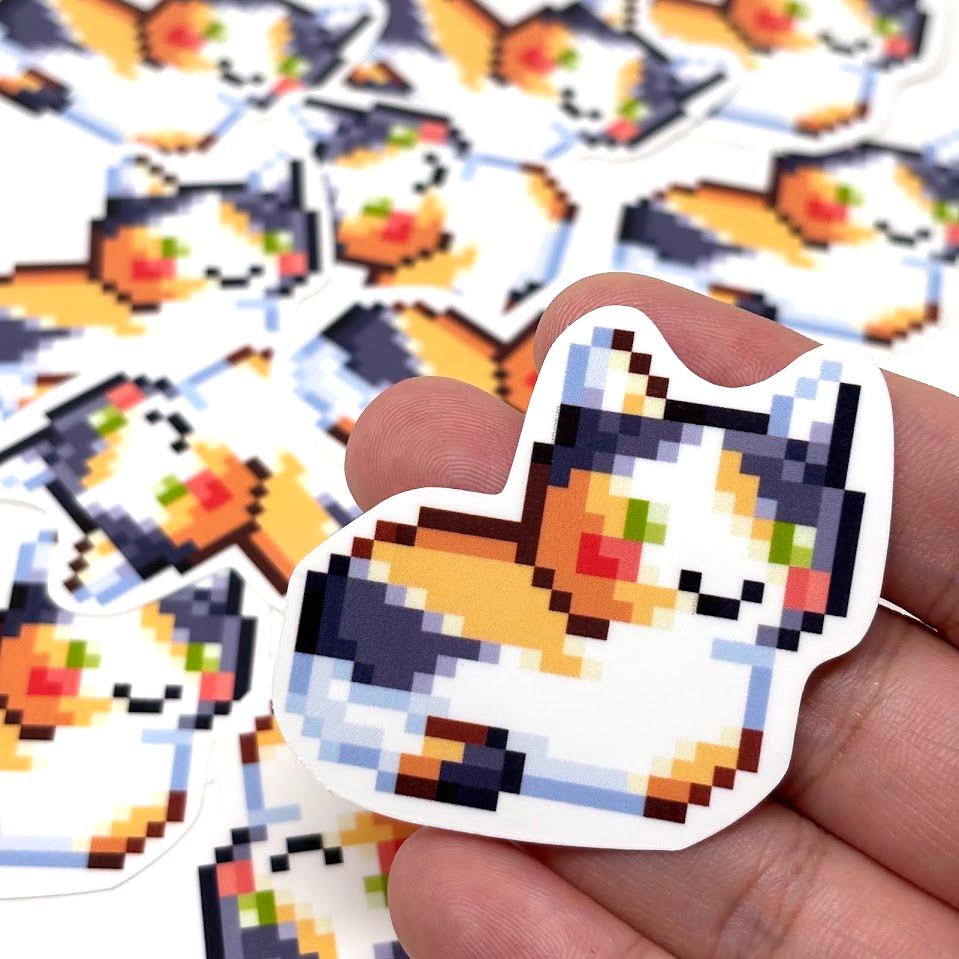Pixel Calico Cat Loaf Sticker, Kawaii Cat Sticker, Cute Loaf Kitty ...