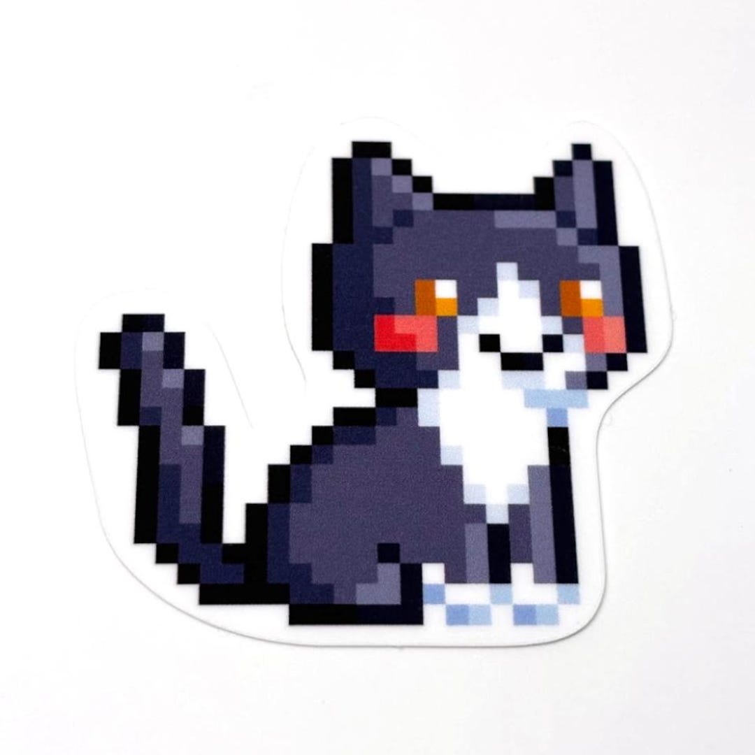 Pixel Tuxedo Cat Sticker, Kawaii Cat Sticker, Cute Tuxedo Kitty Sticker ...