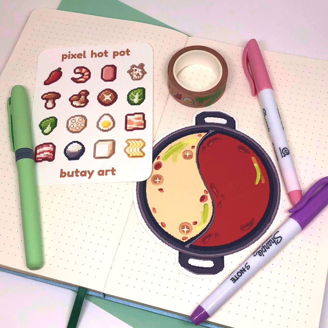 Pixel Hot Pot Sticker Sheet, Kawaii Hot Pot Stickers, Cute Polco Deco ...