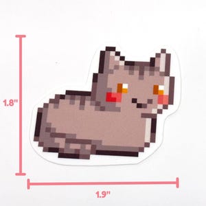 Pixel Gray Tabby Cat Loaf Sticker, Kawaii Cat Sticker, Cute Loaf Kitty ...