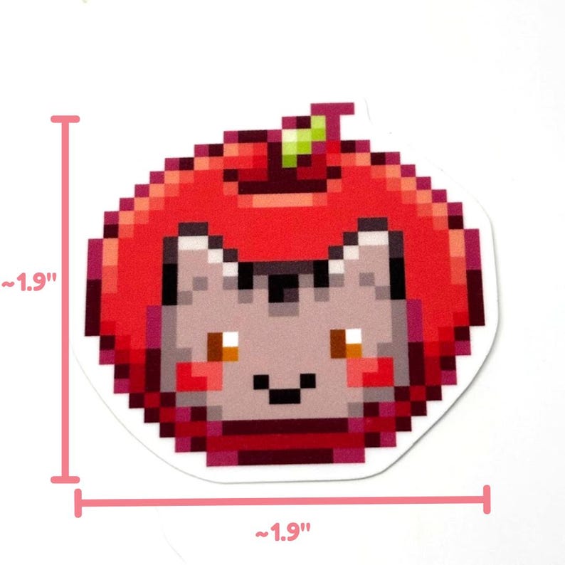 Pixel Apple Cat Sticker, Kawaii Cat Sticker, Cute Fruit Kitty Sticker ...