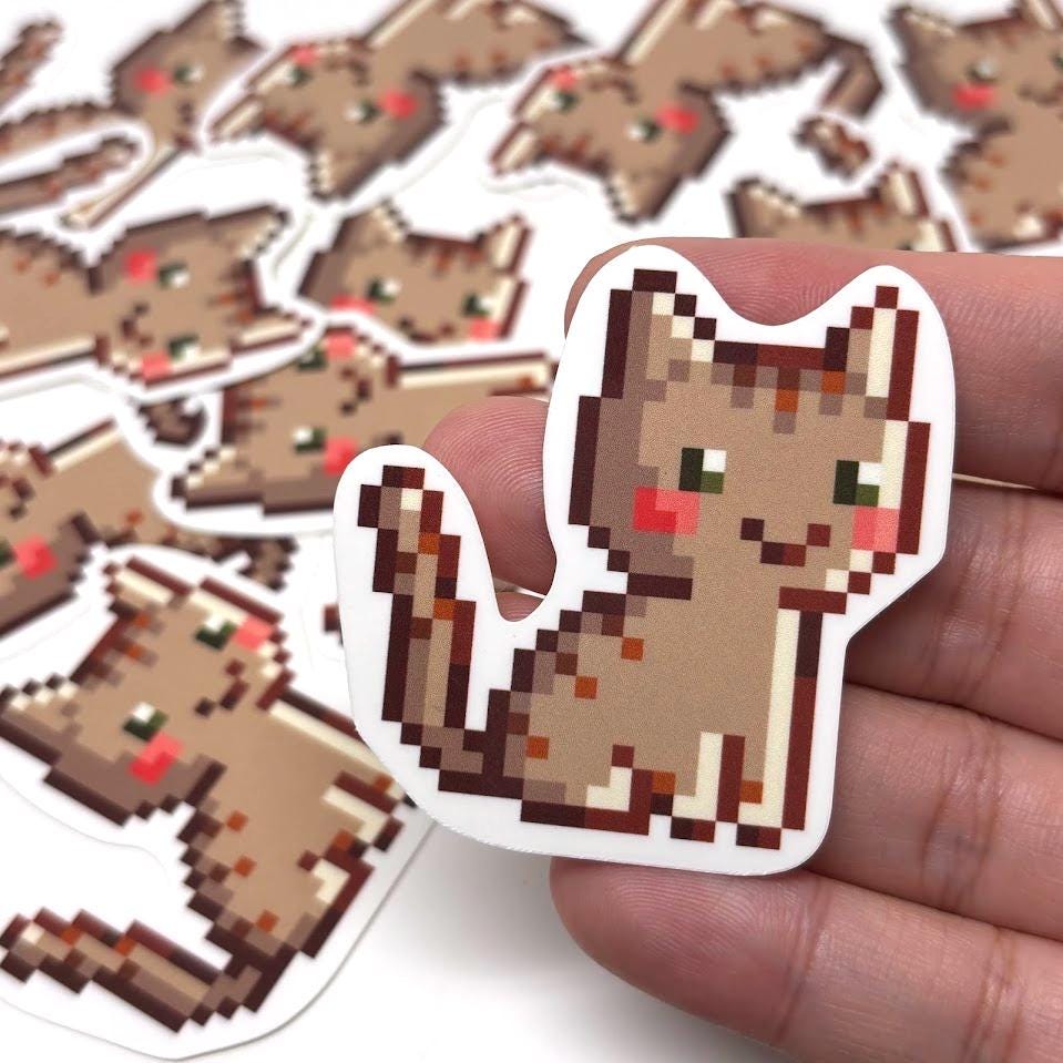 Pixel Brown Tabby Cat Sticker, Kawaii Cat Sticker, Cute Kitty Sticker ...