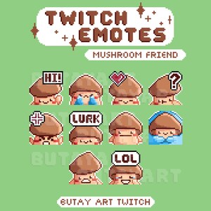 Mushroom Friend Brown Twitch and Discord Emotes, Cute Pixel Art for ...