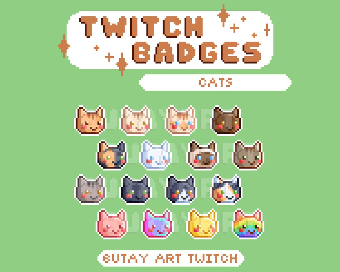 Cat Twitch Badges, Twitch Sub & Bit Badges, Cute Pixel Art for ...