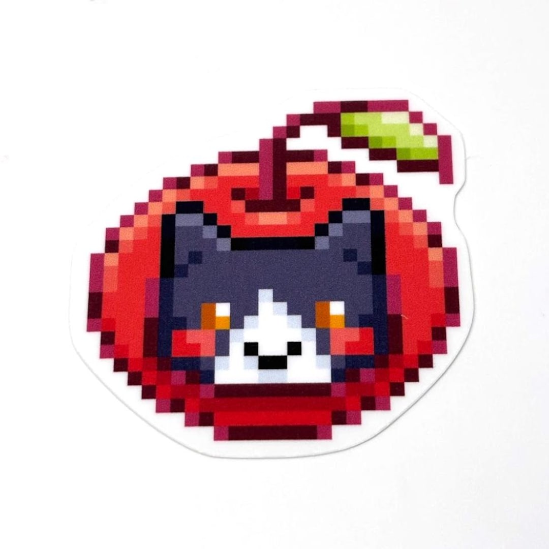 Pixel Cherry Cat Sticker, Kawaii Cat Sticker, Cute Fruit Kitty Sticker ...