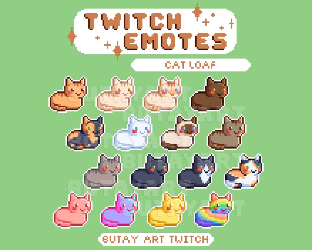Cat Loaf Twitch Discord Emotes, Cute Pixel Art for Streaming, Kawaii ...