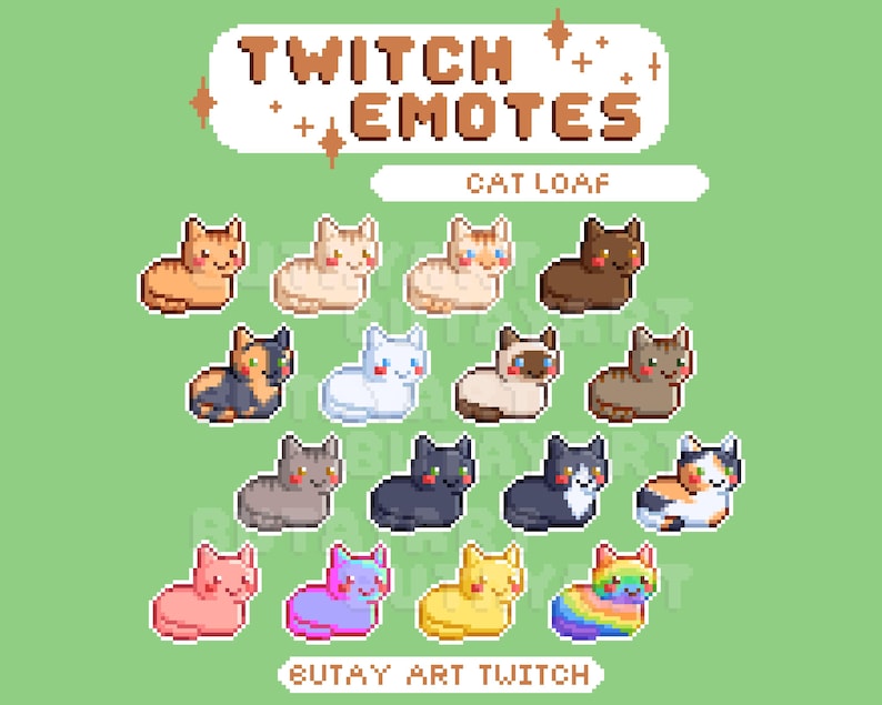 Cat Loaf Twitch Discord Emotes, Cute Pixel Art for Streaming, Kawaii ...